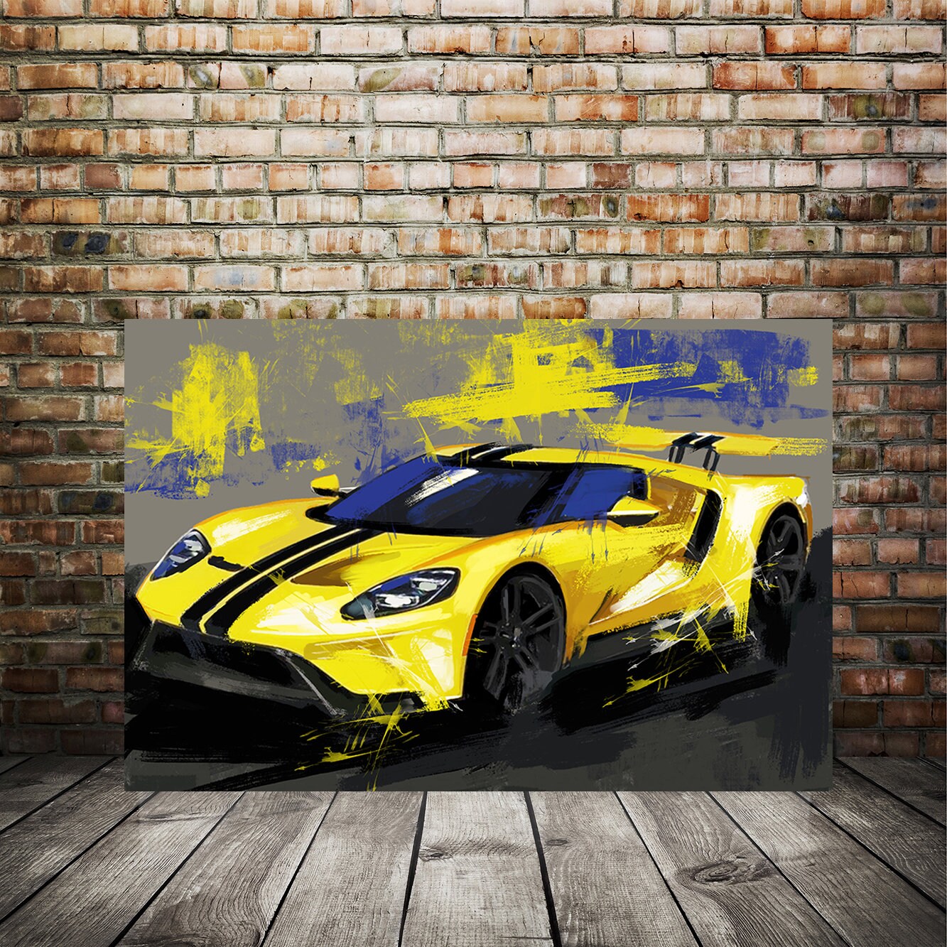 Ford GT40 Yellow Painting | Automotive Art Print & Canvas | GT40 Racing ...