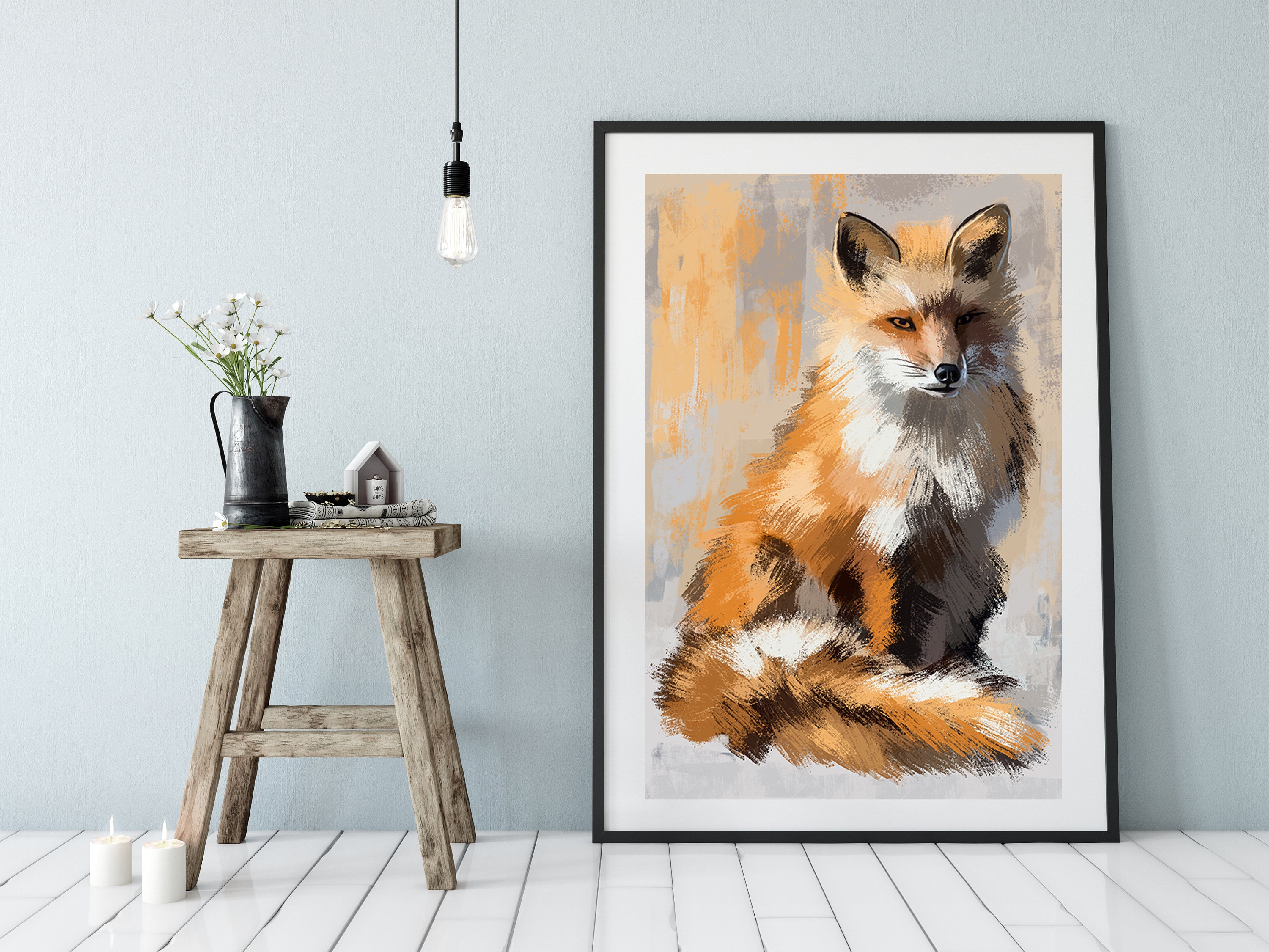 Fox Art Painting, Fox Watercolor Print, Canvas Home Decor, Two Horses ...