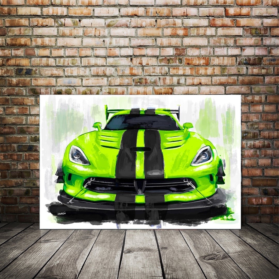 Viper Art Print, Dodge Artwork, Custom Car Painting, Race Car Art, Man ...