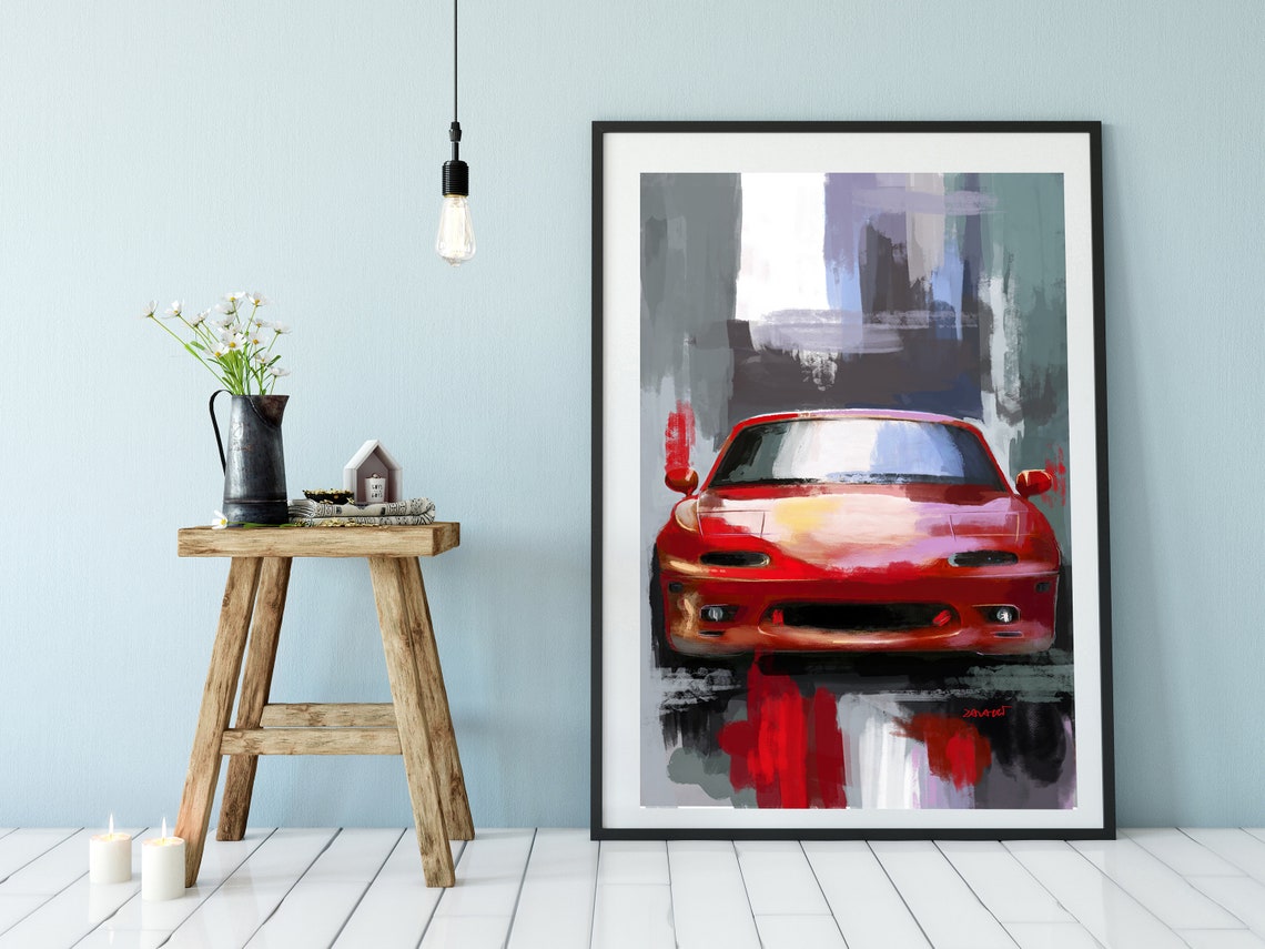 Red Mazda Miata Art Print – MX-5 Canvas Wall Artwork, Sports Car ...