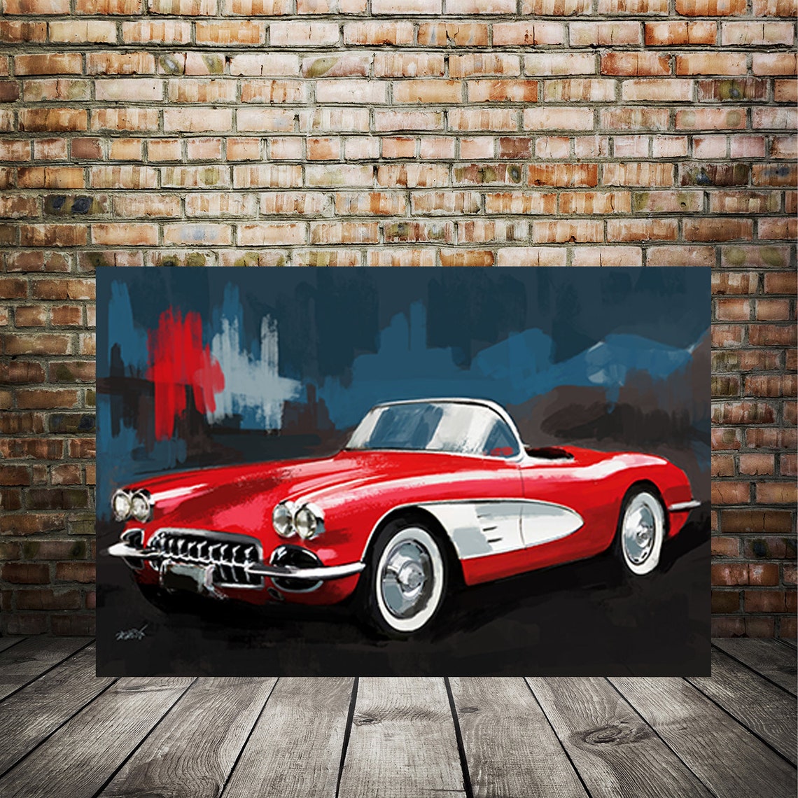 C1 Corvette Art Print, Chevy C1 Artwork, Car Enthusiast Art, Race Car ...