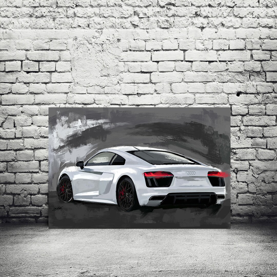 Audi R8 Automotive Art, Audi Car Painting, Car Enthusiast Art, Race Car ...