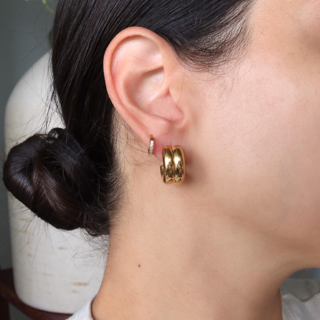 Double Hoop 18k Gold Plated Earrings · Two Hoop Earrings · Vintage Gold ...