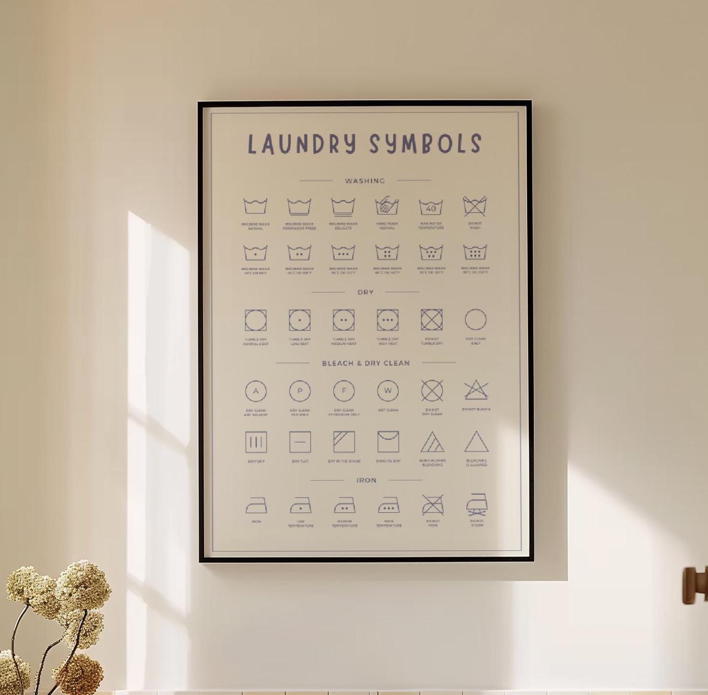 Laundry Sign Symbols Laundry Room Decor Laundromat Poster Cute Art ...