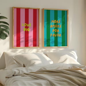 Typography Poster, Green Pink, Red Art, Stripe Print, Kitchen Decor ...