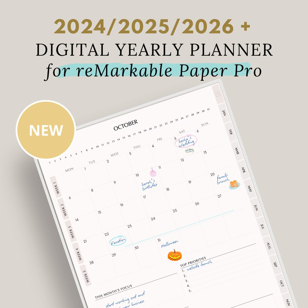 Minimalist Digital Yearly Planner for Remarkable (2024-2026) (digital ...