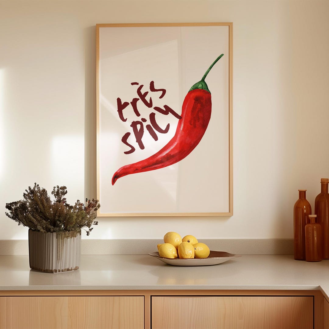 Très Spicy Abstract Poster, Minimalist Art Print, Hot Pepper Poster ...