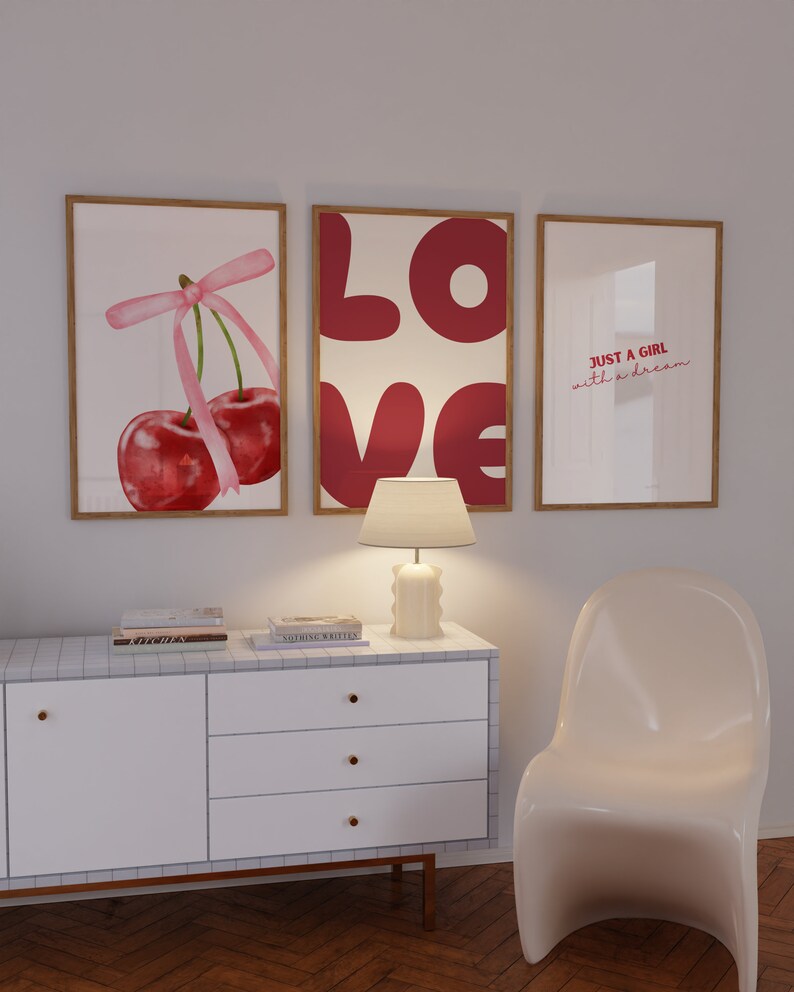 Red Cherry Bow Poster: Coquette Dorm Wall Art (digital Download) - Etsy