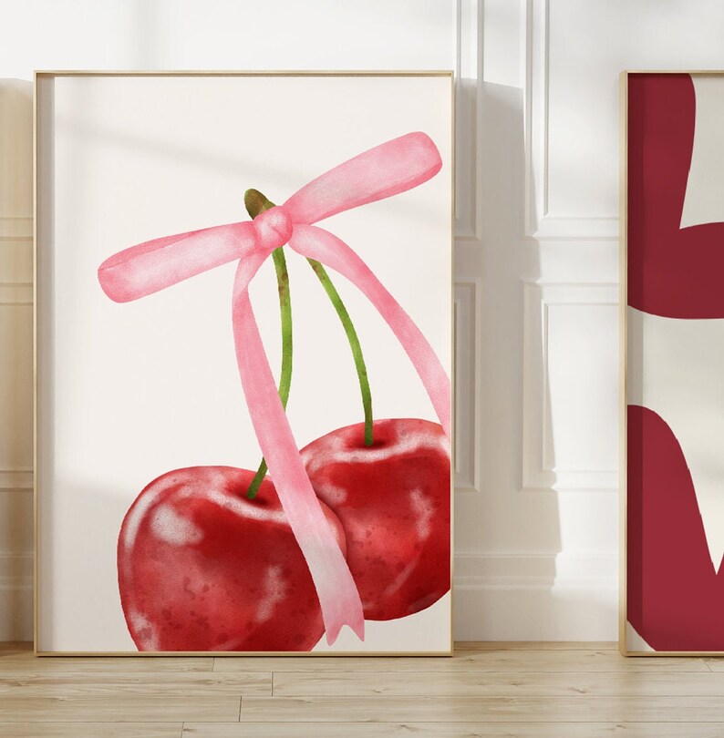 Red Cherry Bow Poster: Coquette Dorm Wall Art (digital Download) - Etsy