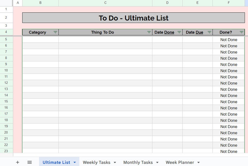 The Ultimate to Do List and Planner Spreadsheet | Google Sheets - Etsy