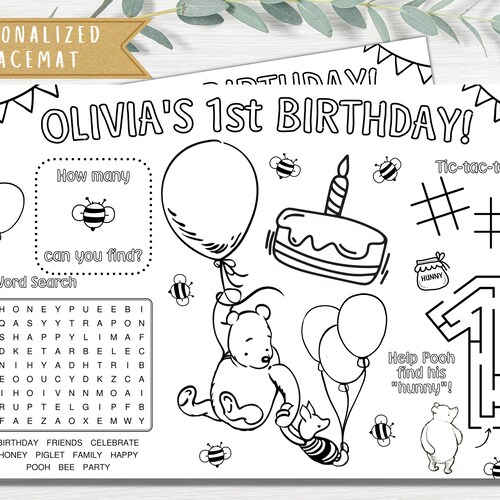 Winnie the Pooh First Birthday Activity Sheet Digital - Etsy