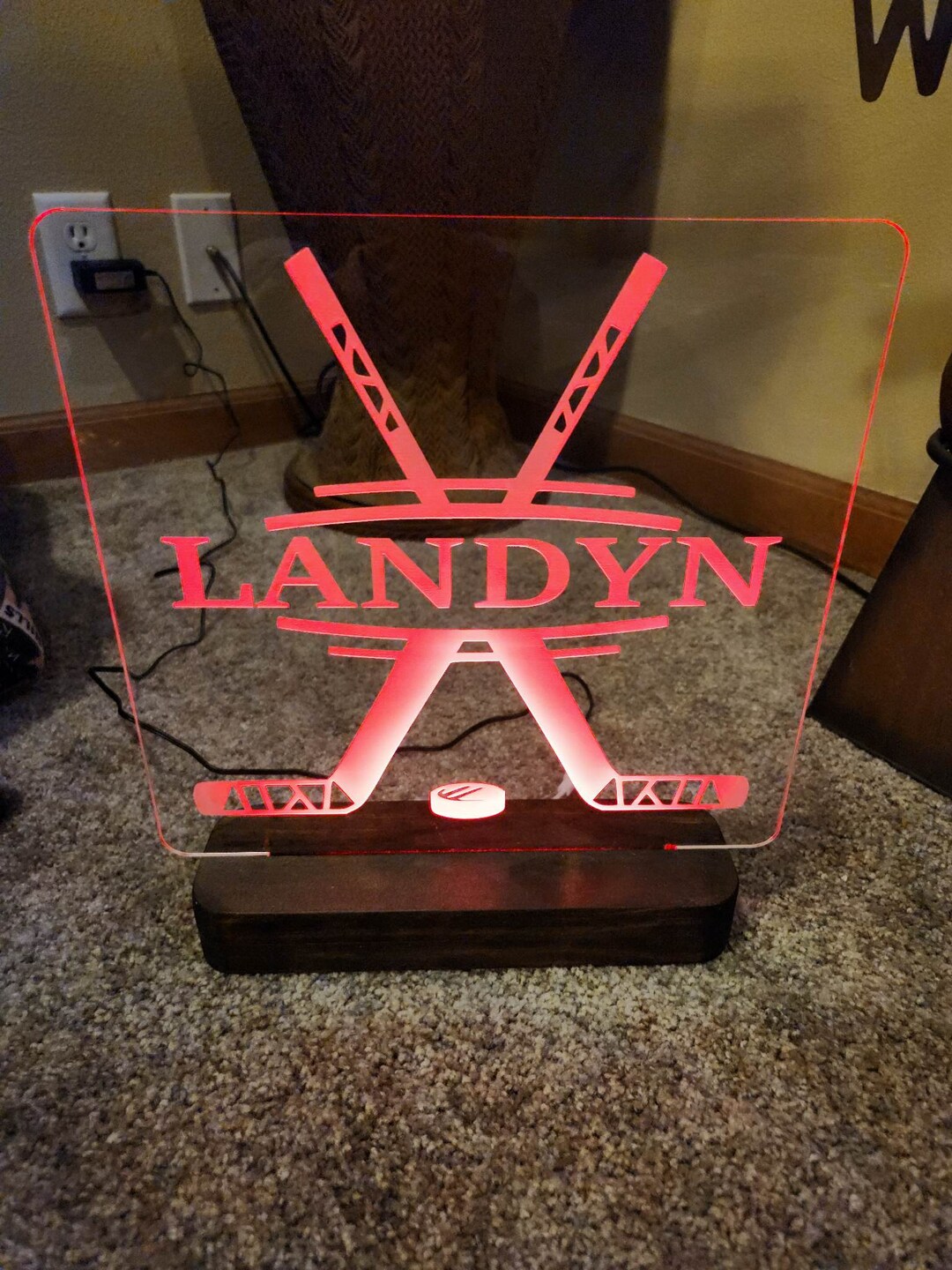 LED Edge Lit Signs With Solid Wood Base - Etsy