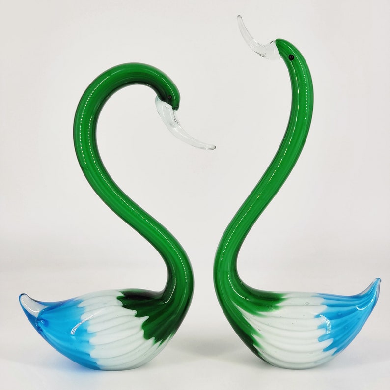 Green Murano Glass Swan Pair - Etsy