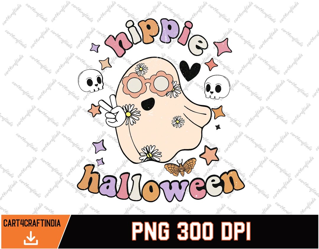 Halloween Spirit With Retro Groovy Ghost Hippie Halloween Png - Etsy