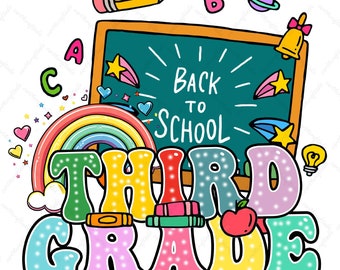 Retro Third Grade PNG: Rainbow Pencil, Back to School, Teacher Gift ...