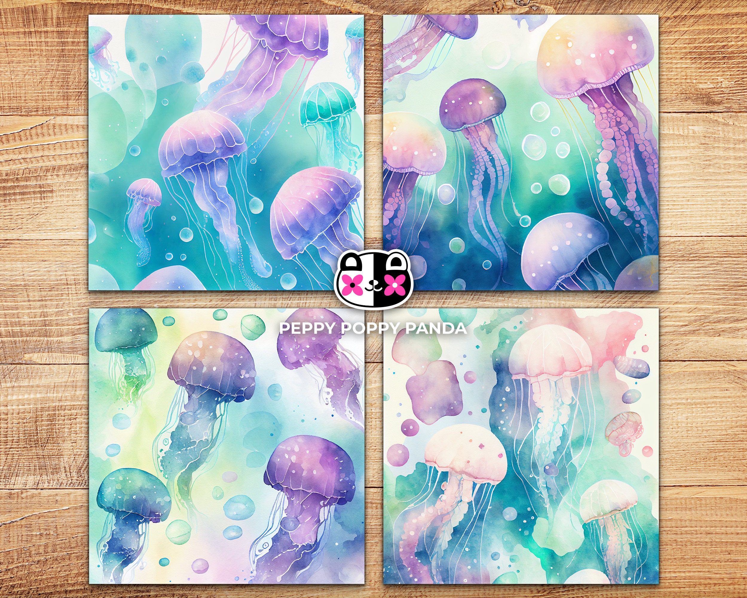 Ocean Jellyfish Digital Paper, Watercolor Sea Creatures, Beautiful ...