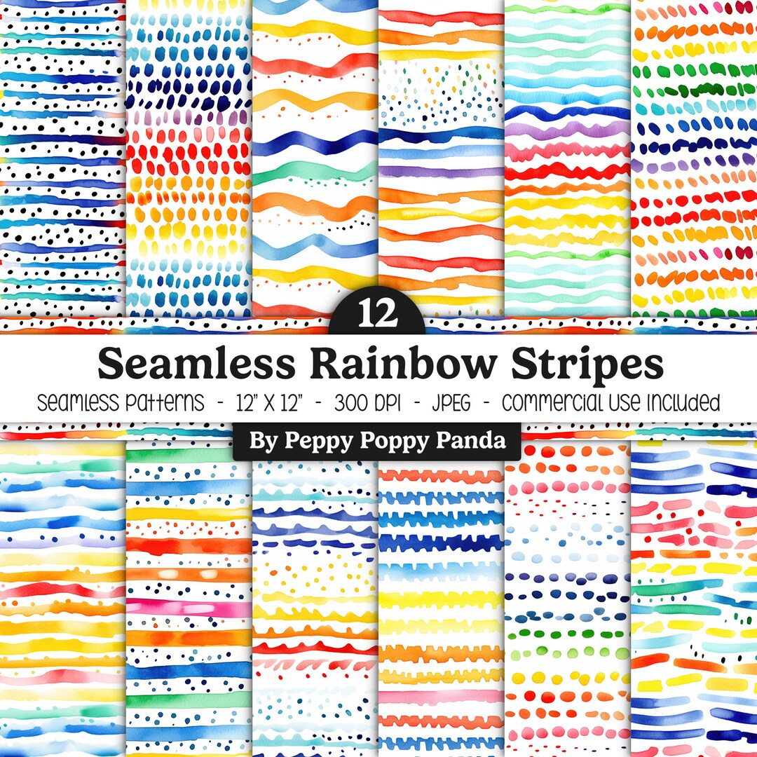 Seamless Rainbow Stripes Digital Paper, Bright Geometric Print, Cute ...