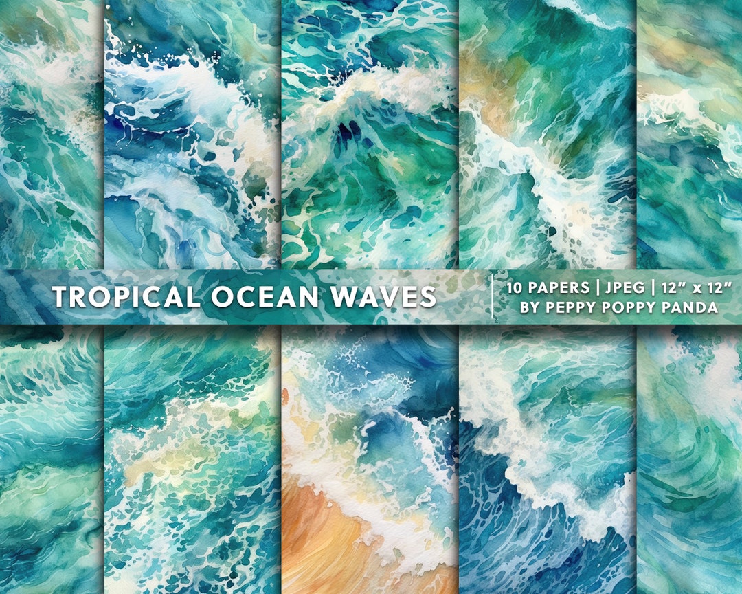 Tropical Ocean Waves Digital Paper Backgrounds Summer Beach - Etsy
