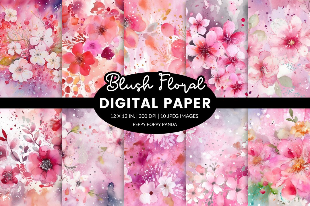Blush Pink Flower Digital Paper Backgrounds, Pastel Floral ...