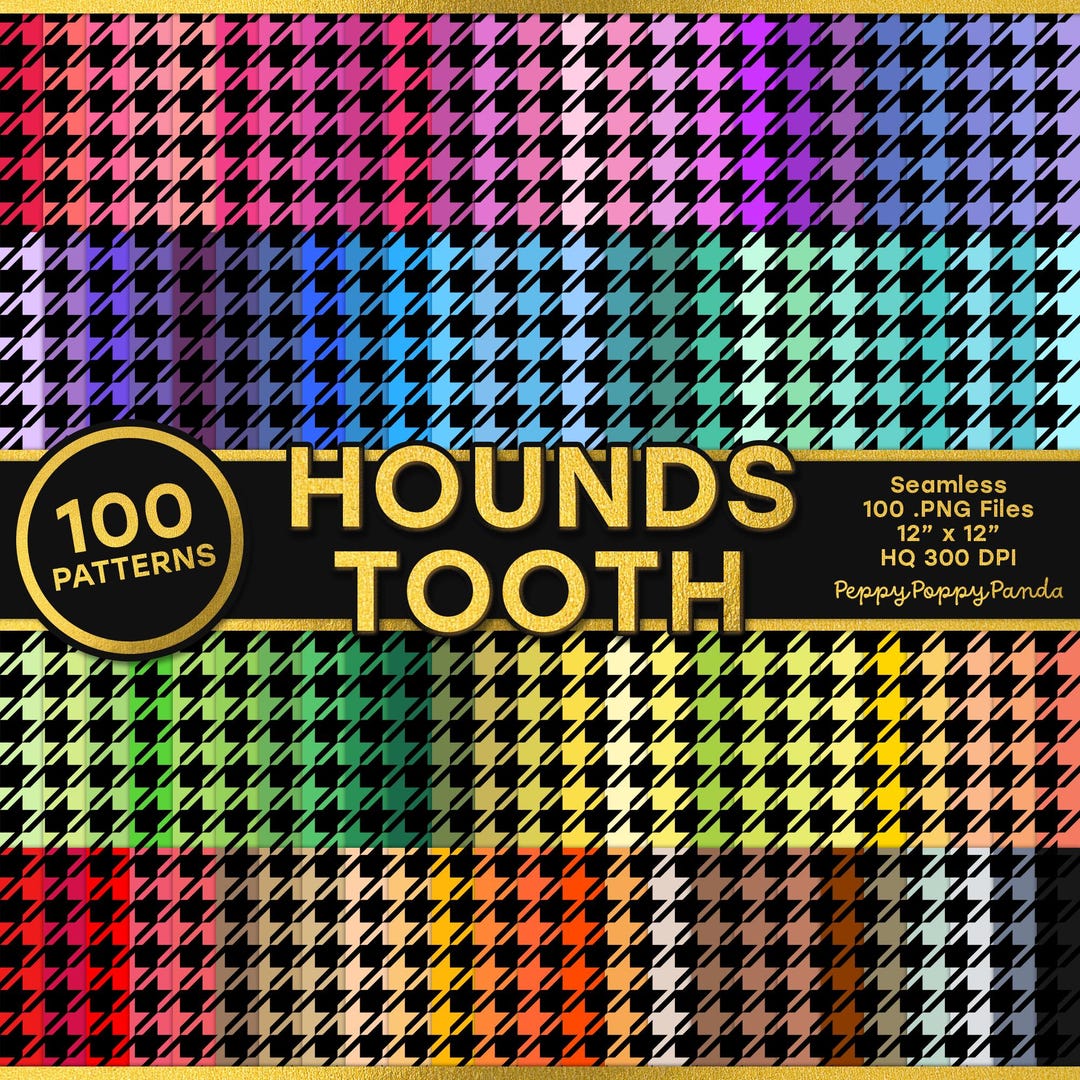 100 Houndstooth Digital Papers, Seamless Black Check Patterns, PNG ...