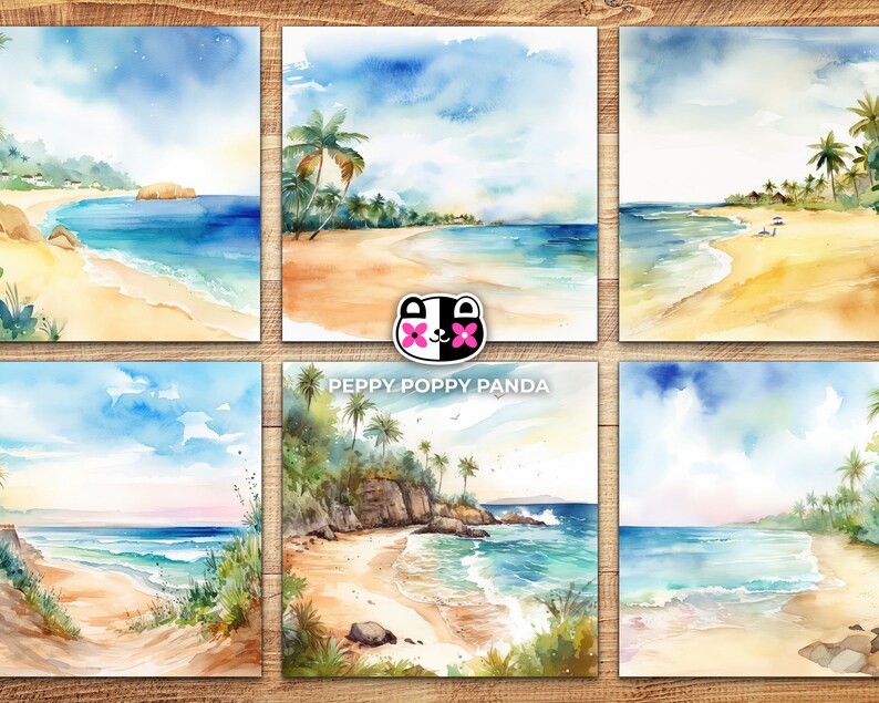 Tropical Beach Digital Paper Backgrounds, Sea and Summer Illustrations ...