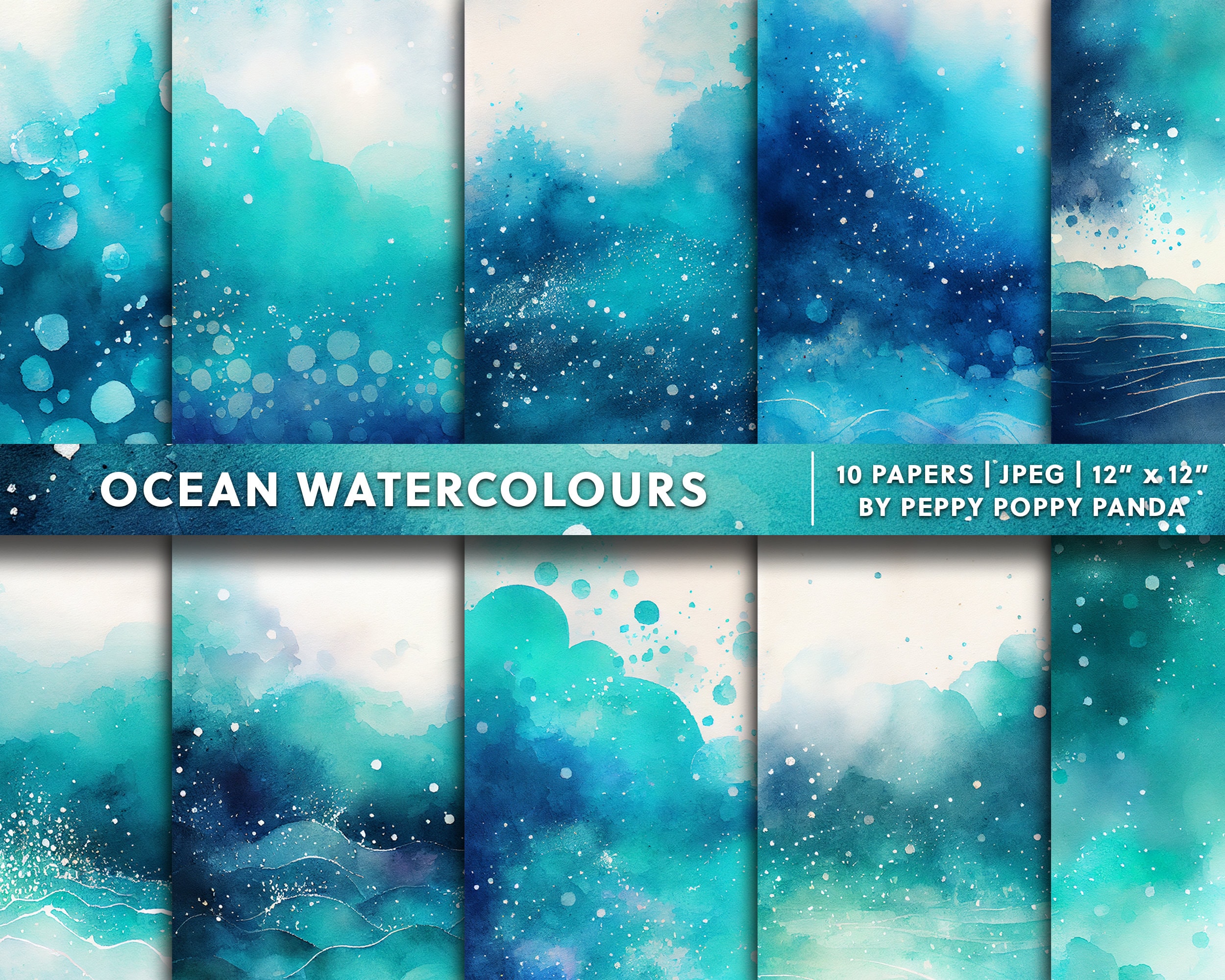 Ocean Watercolour Digital Paper Sea Themed Abstract Wave - Etsy