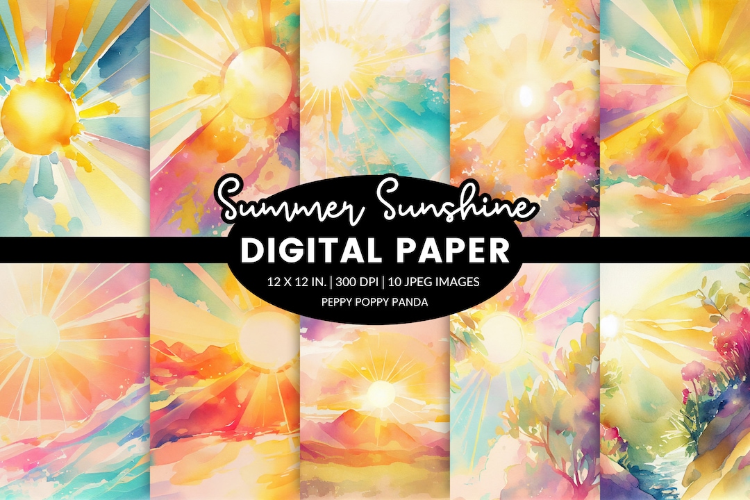 Summer Sunshine Digital Paper Backgrounds, Bright Sun Illustrations ...