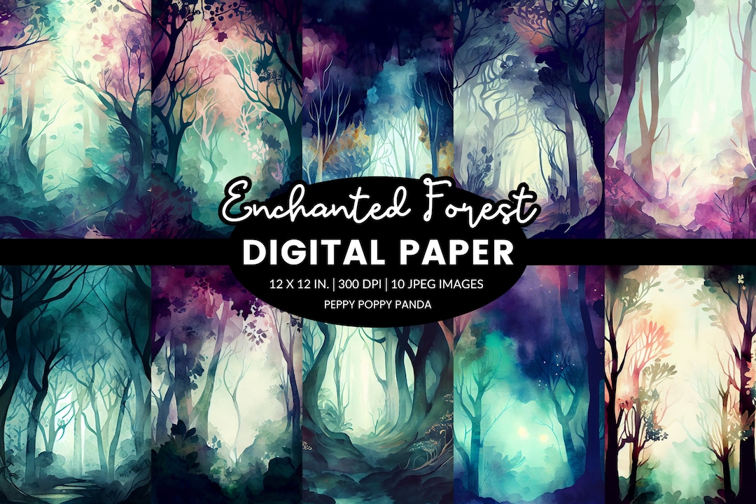 Enchanted Forest Digital Paper, Magical Tree Backgrounds, Mystical ...