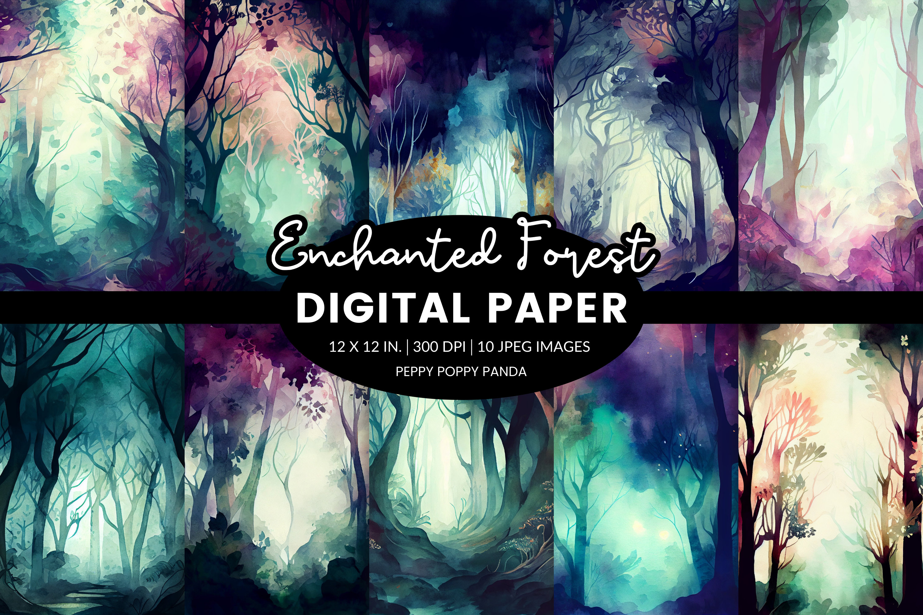 Enchanted Forest Digital Paper, Magical Tree Backgrounds, Mystical ...