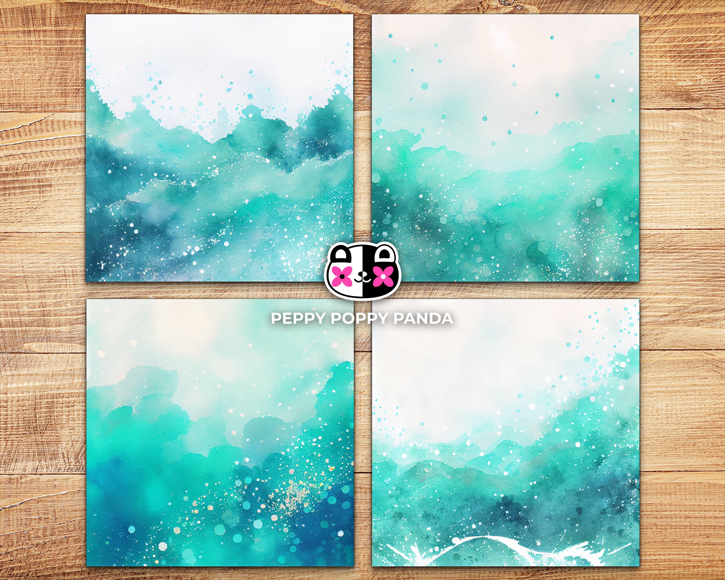 Teal Watercolor Ocean Digital Paper Backgrounds, Underwater Abstract ...