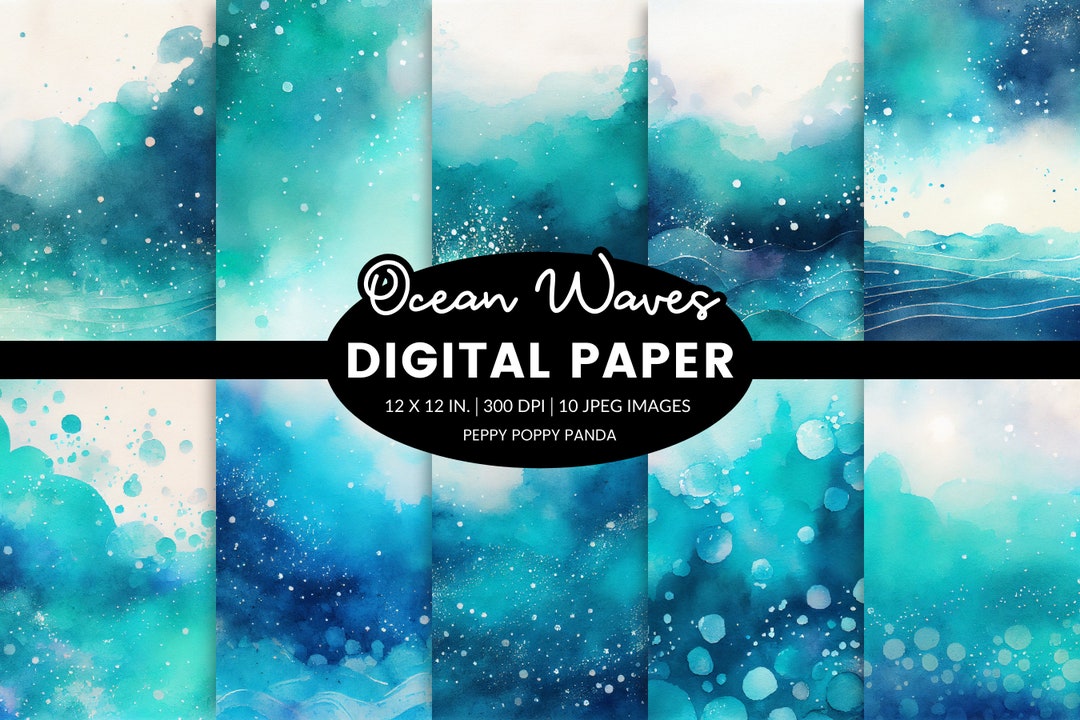 Ocean Watercolour Digital Paper Sea Themed Abstract Wave - Etsy