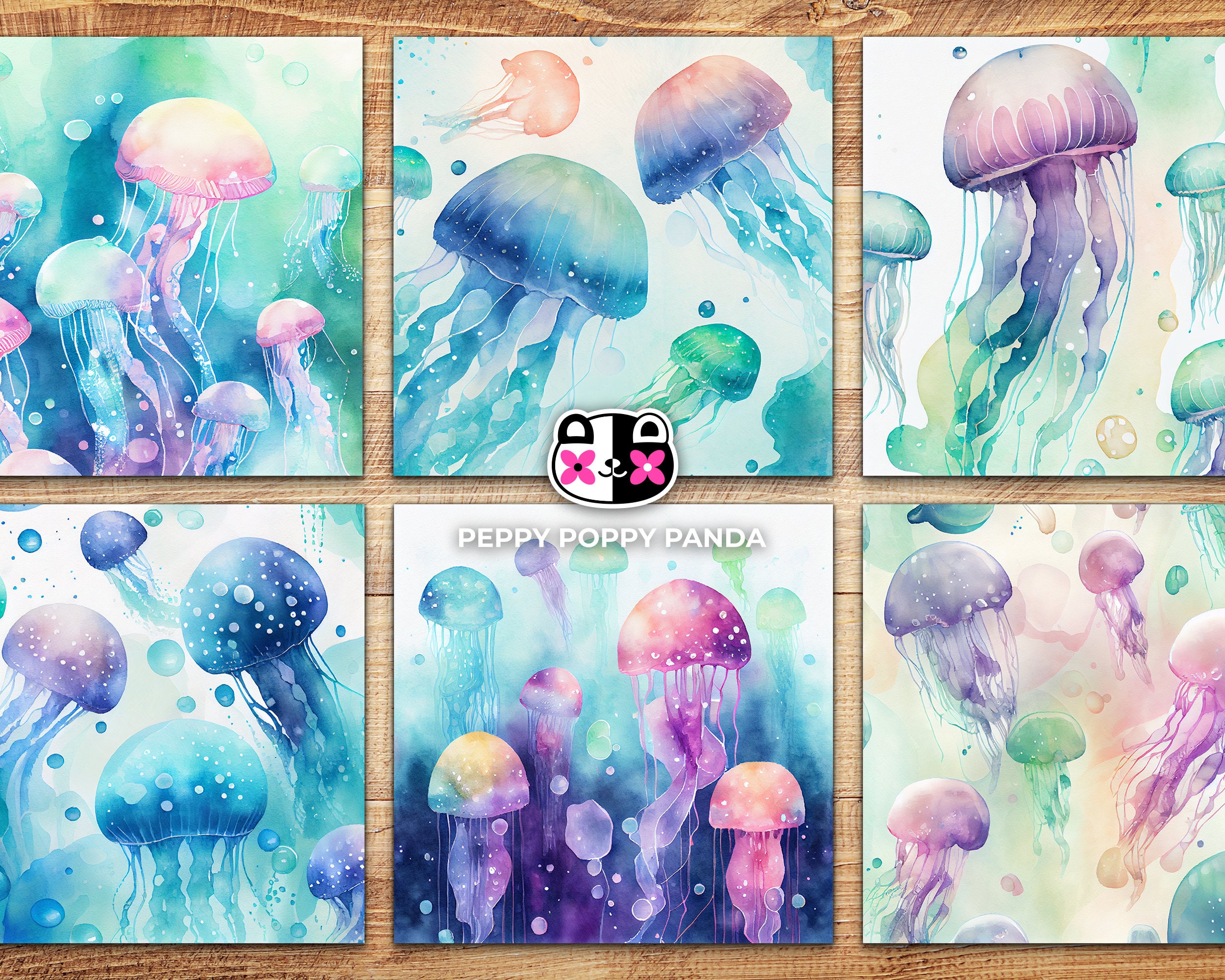 Ocean Jellyfish Digital Paper, Watercolor Sea Creatures, Beautiful ...