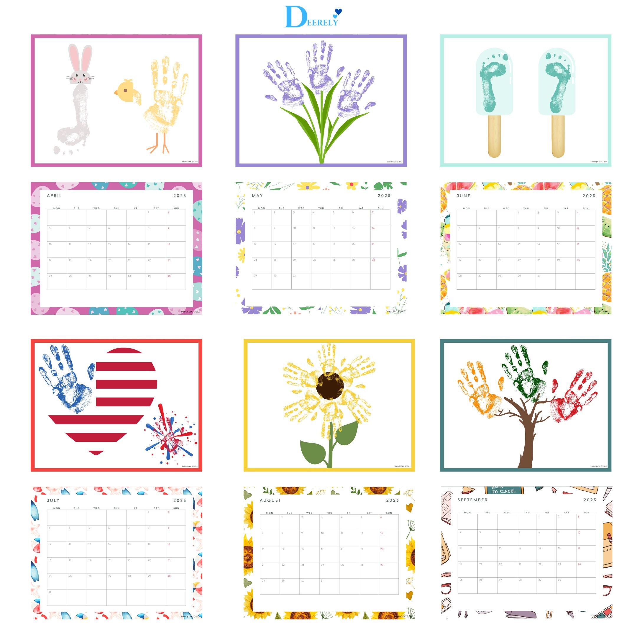 2023 Handprint and Footprint Monthly Calendar Instant - Etsy