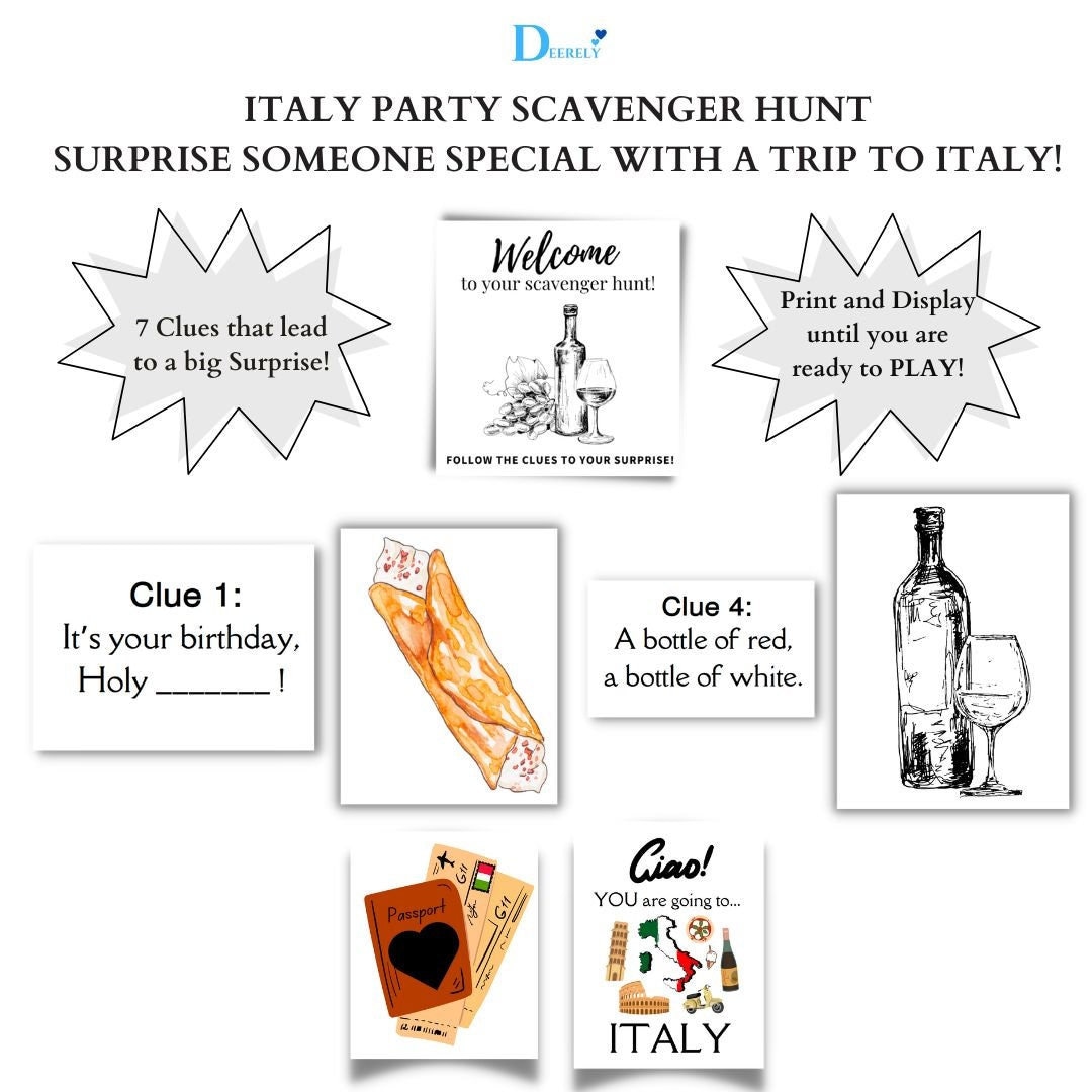 7 Clues - Party Scavenger Hunt - Trip to Italy Surprise ! - Etsy