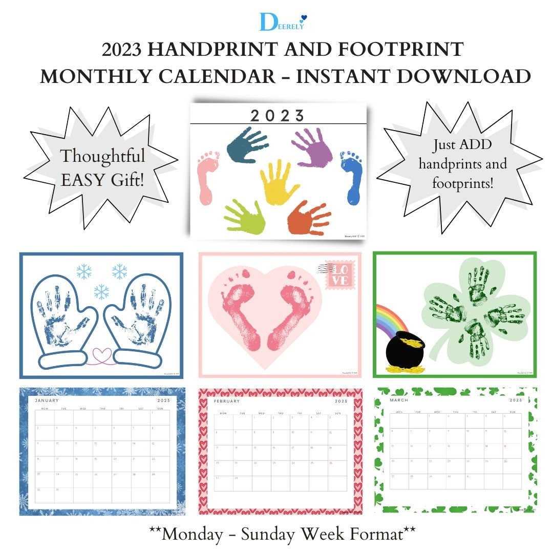 2023 Handprint and Footprint Monthly Calendar Instant - Etsy