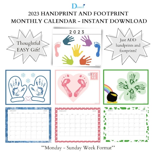 2023 Handprint and Footprint Monthly Calendar Instant - Etsy