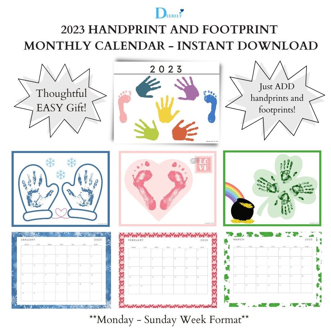 2023 Handprint and Footprint Monthly Calendar Instant - Etsy