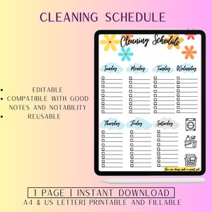 Editable Cleaning Schedule, Printable, Cleaning Checklist, Weekly ...