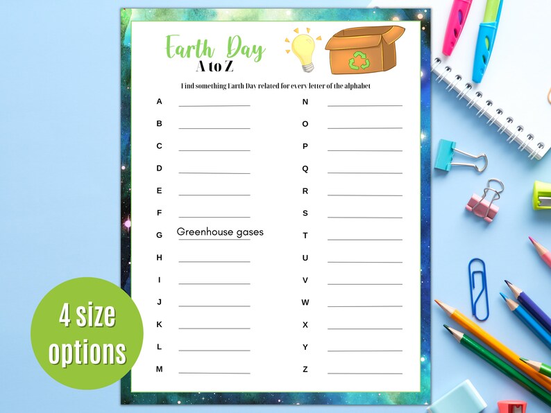 Earth Day A to Z Game Printable Earth Day A to Z Game for - Etsy