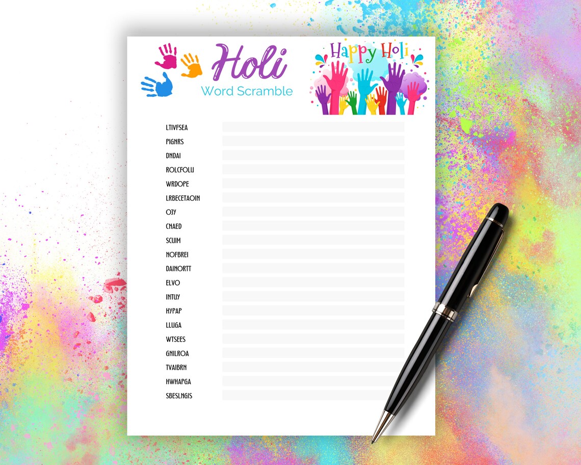 Holi Word Scramble, Printable Festival of Color Word Scramble Activity ...