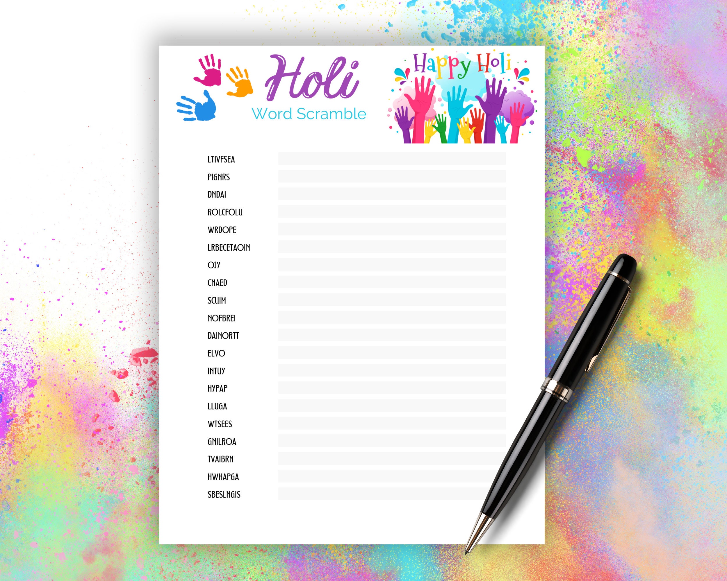 Holi Word Scramble, Printable Festival of Color Word Scramble Activity ...