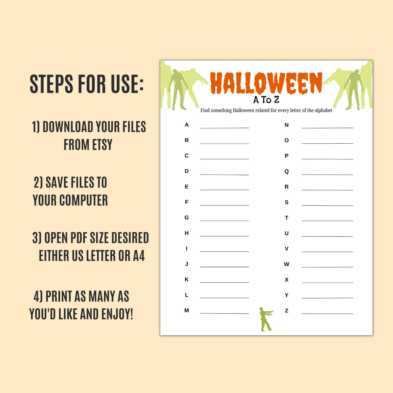 Halloween A to Z Game, Printable Halloween Game, Halloween Party Games ...