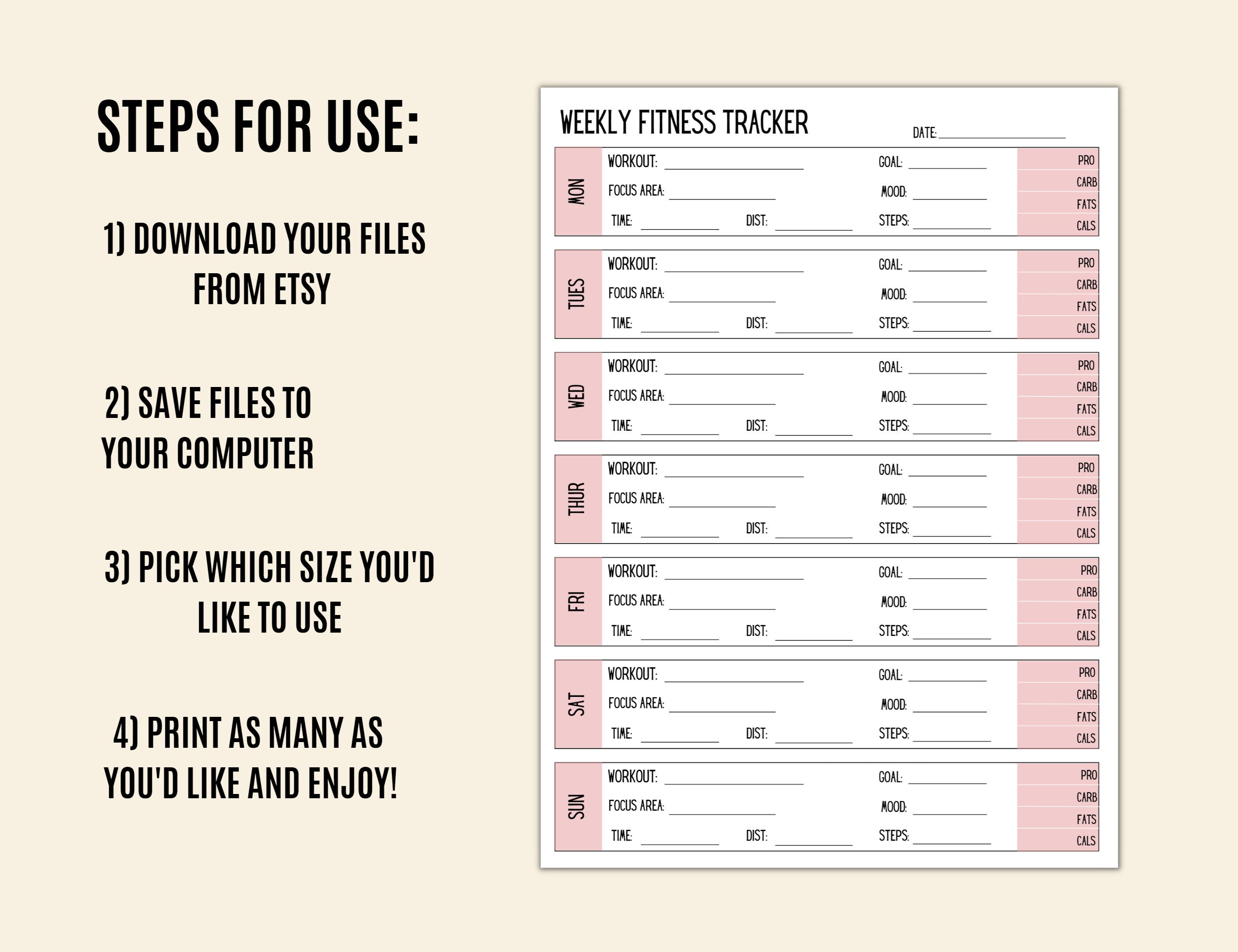 Printable Weekly Fitness Tracker, Weekly Fitness Planner, Macro Tracker ...