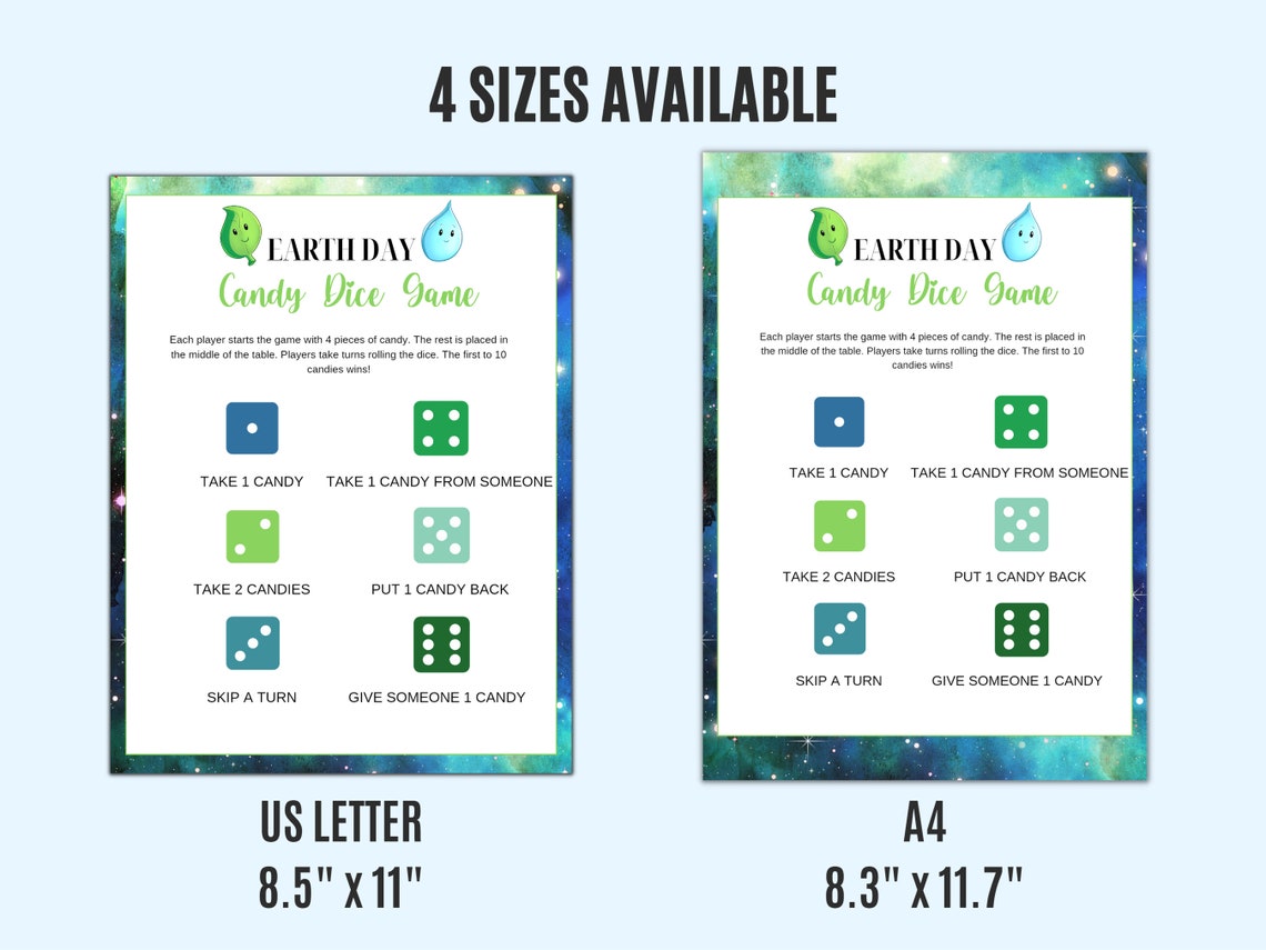 Earth Day Candy Dice Game, Printable Earth Day Candy Dice Game for Kids ...