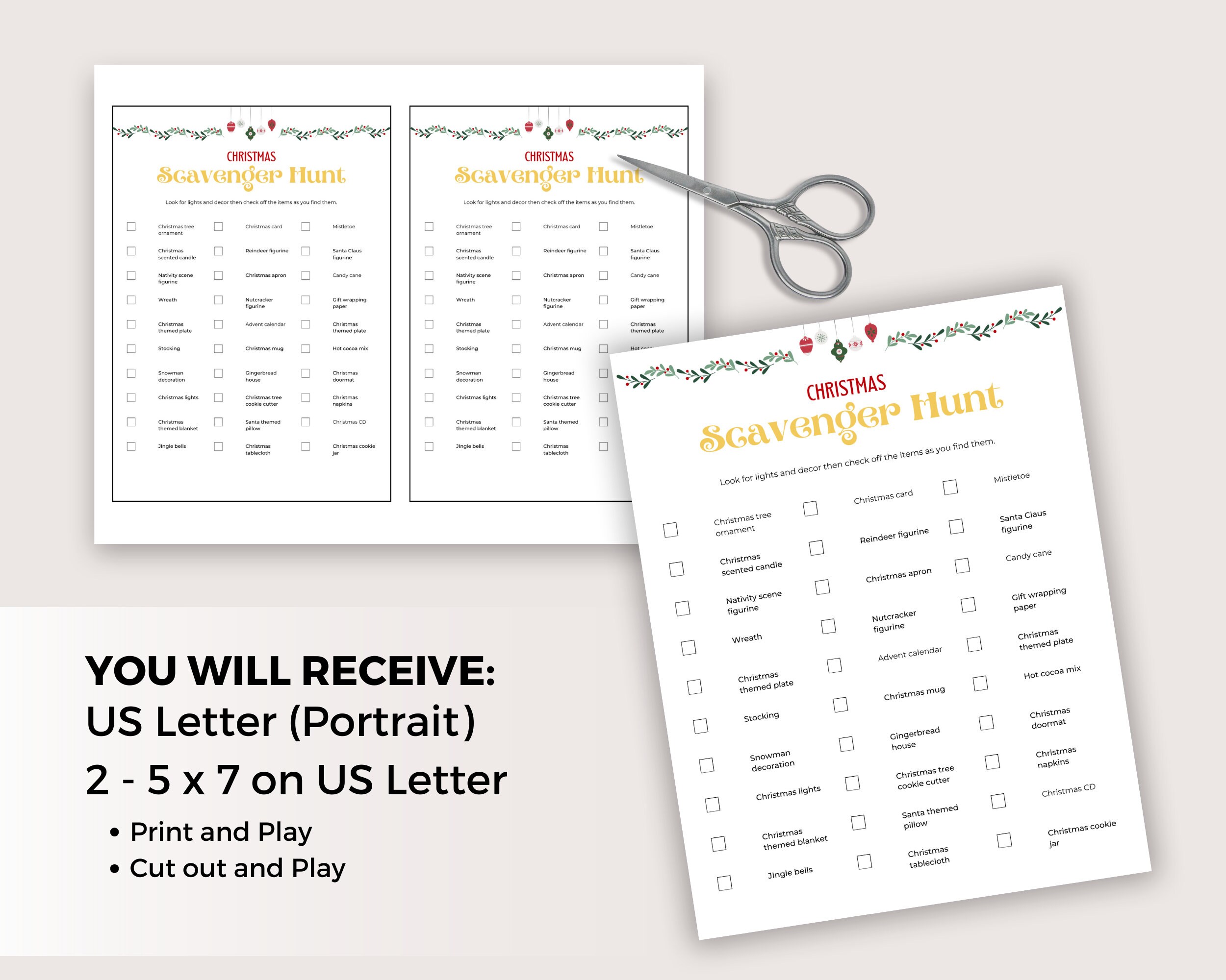 Christmas Scavenger Hunt Game, Printable Christmas Decoration Scavenger ...