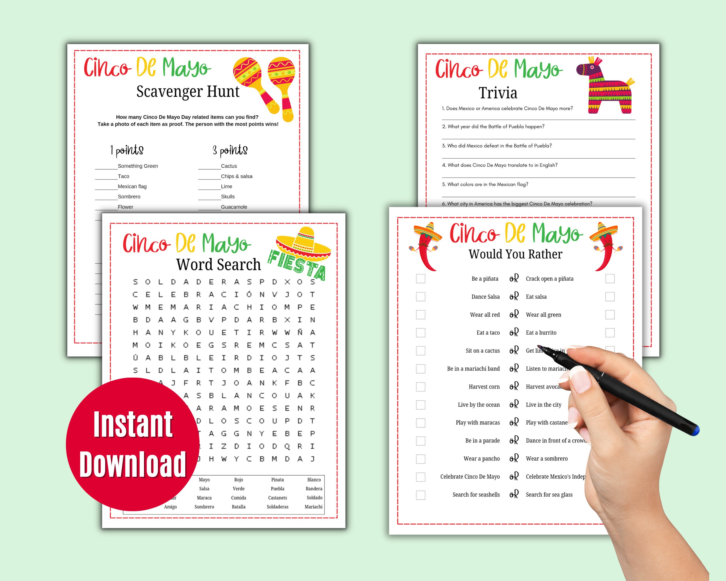Cinco De Mayo Game Bundle, Printable Cinco De Mayo Games, Cinco De Mayo ...