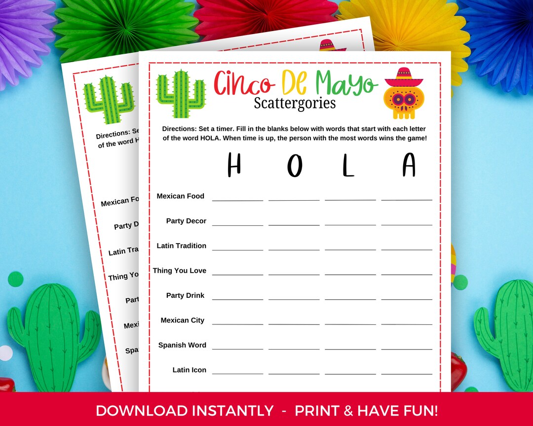 Cinco De Mayo Scattergories Game, Printable Cinco De Mayo Activity ...