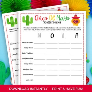 Cinco De Mayo Scattergories Game, Printable Cinco De Mayo Activity ...