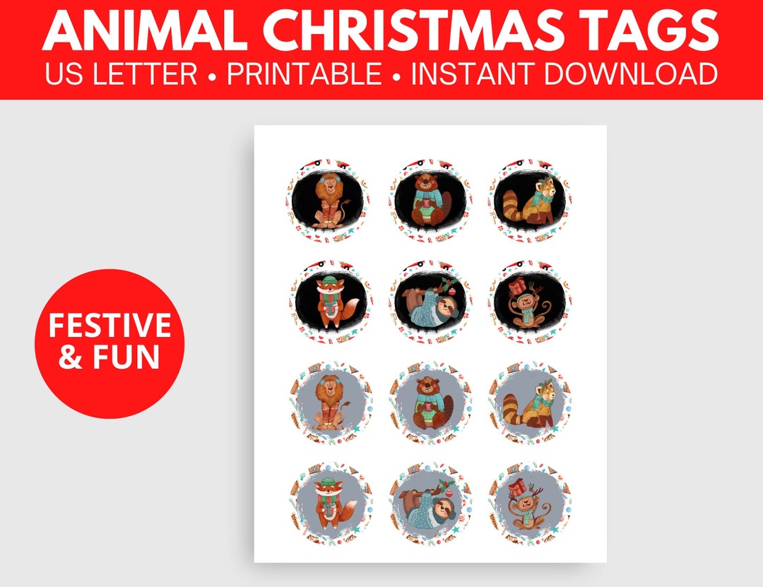 Christmas Gift Tags, Animal Gift Tags, Holiday Gift Tags, Instant ...