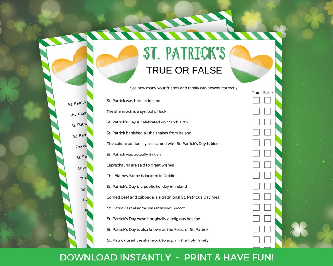 St Patrick's Day True or False, St Patrick's Day Game, St Patrick's Day ...